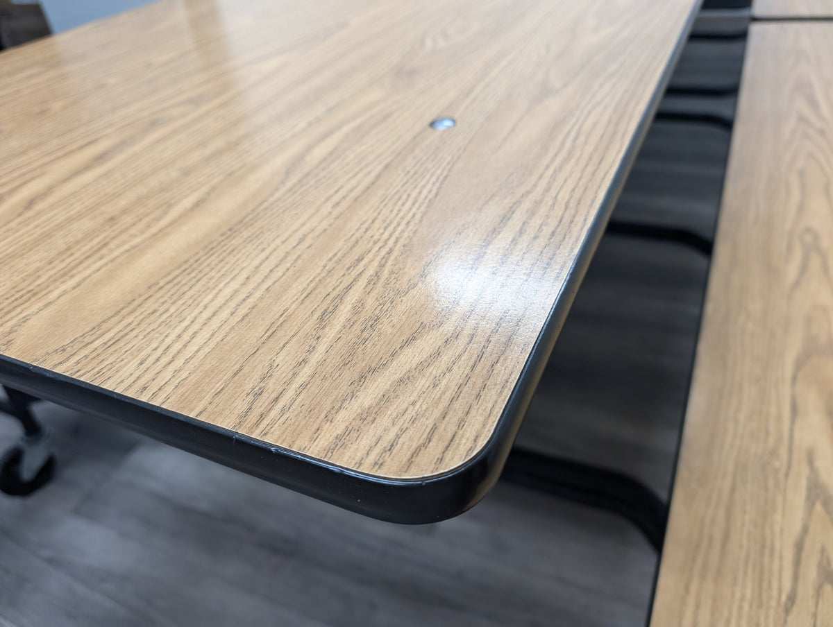 12ft Cafeteria Lunch Table w/ Bench Seat, Wood Grain, Adult Size (RF ...
